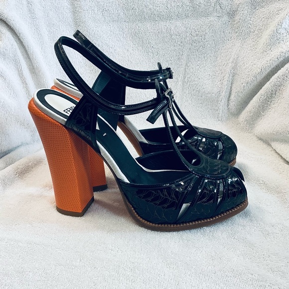 Fendi | Shoes | Fendi Chameleon Platform Sandals Size 7 Mary Jane Block ...